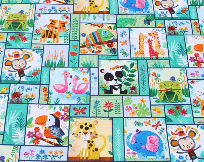 Zoo Crew Animals Patchwork Cotton Fabric by the Yard - Tiger, Iguana ...