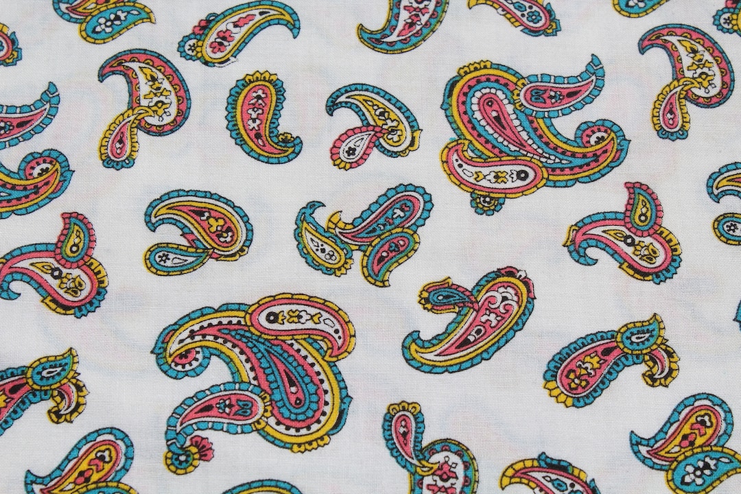 Vintage Small Paisley Print Cotton Fabric in Turquoise Blue Pink and ...