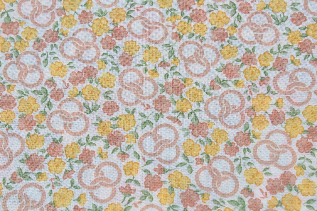 Small Pink & Cream Striped Floral Border Print Cotton Fabric Fat ...