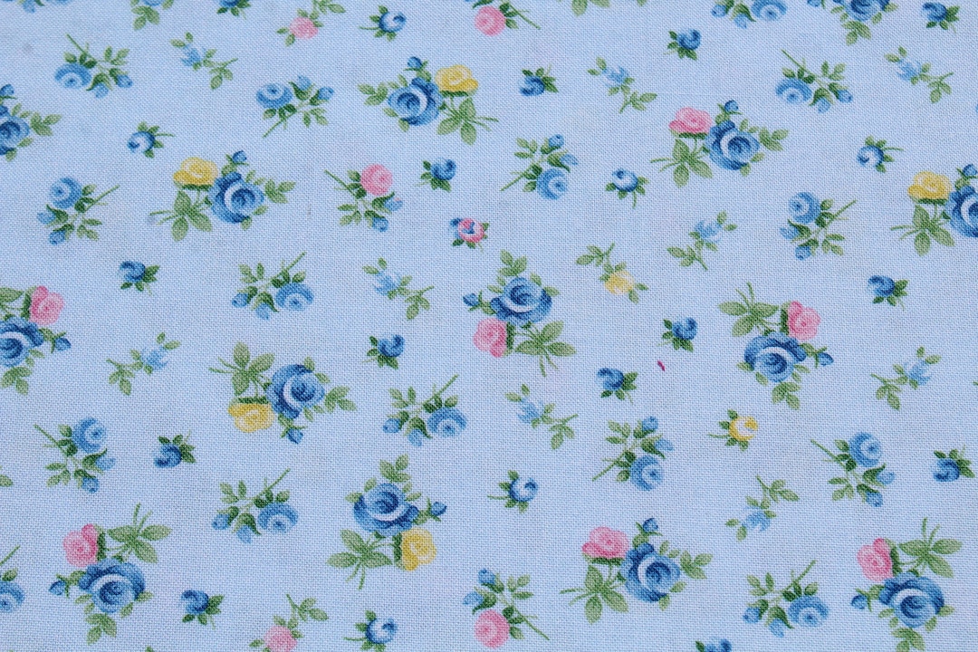 Cottage Charm Baby Blue & Pink Rose Cotton Fabric by the Yard, Timeless ...