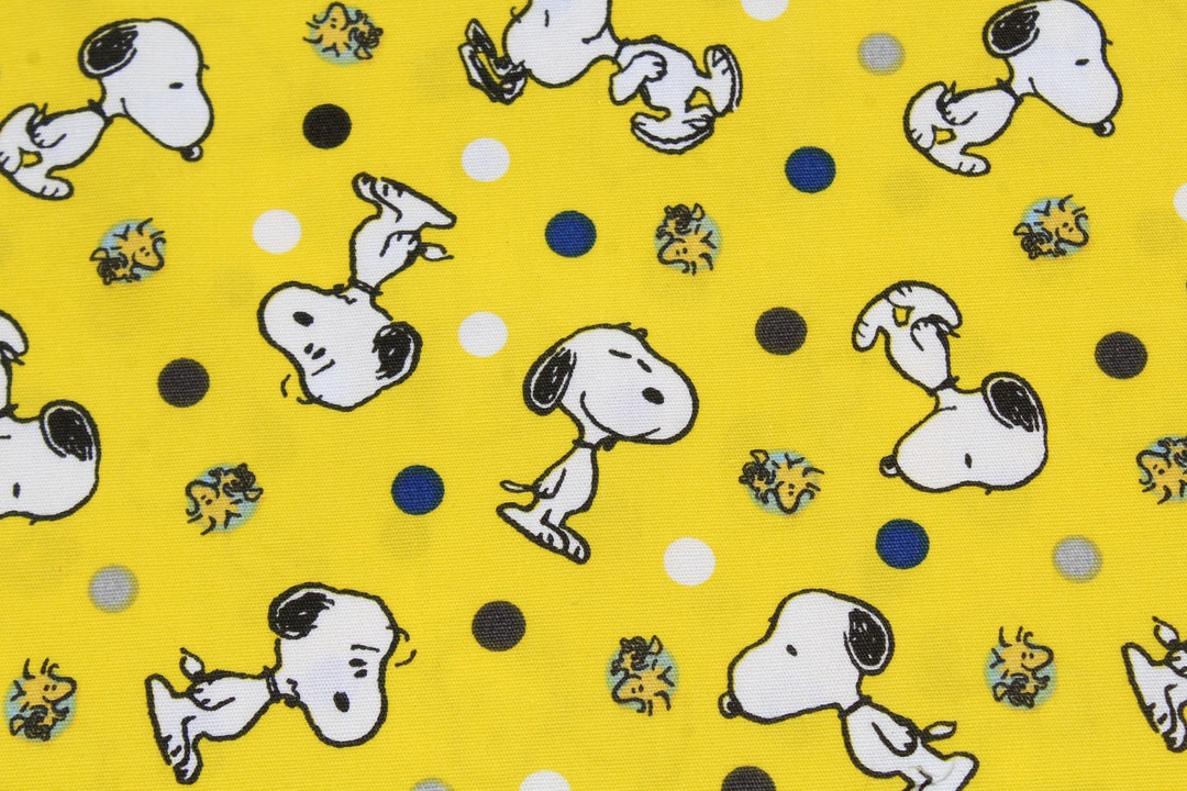 REMNANT - Snoopy and Woodstock Polka Dot Toss Bright Yellow Cotton ...