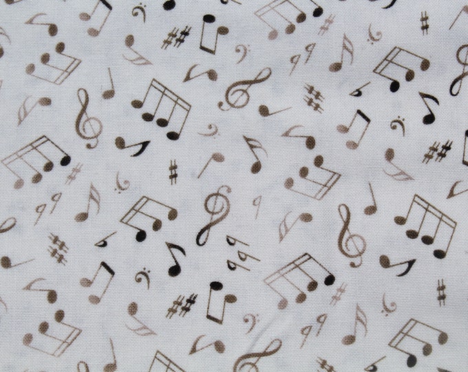 Beige & Black Music Note Cotton Fabric on White Background - Etsy