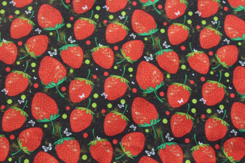 Red Strawberry Print 100% Cotton Fabric, Country Farm House Decor ...