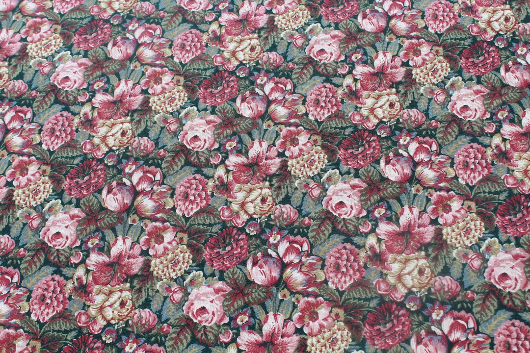 Small Pink & Cream Striped Floral Border Print Cotton Fabric - Fat ...