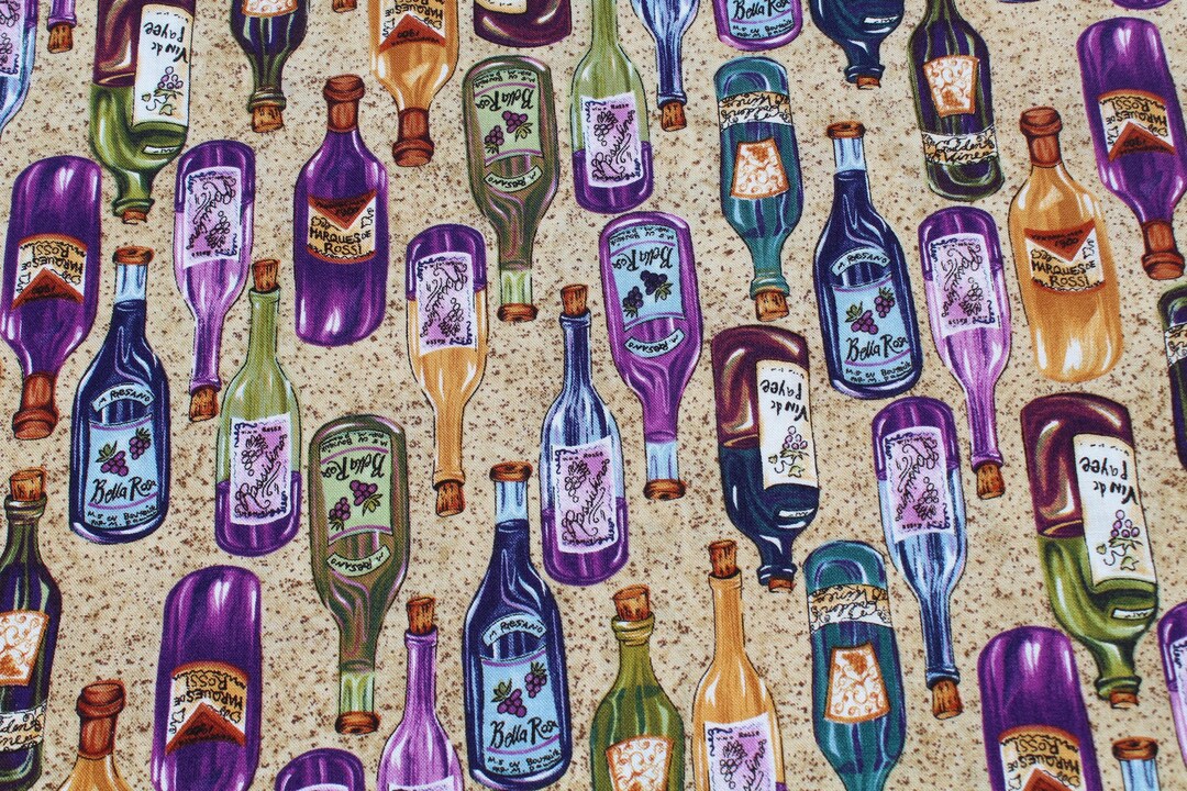Wine Flasks Bottles Cotton Fabric by the Half Yard for Quilting, Sewing ...