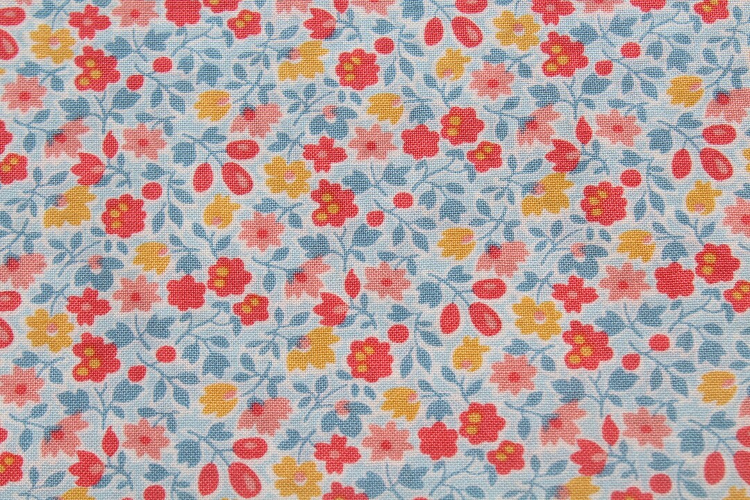 Small Pink Blue & Yellow Floral Print 100% Cotton Fabric by the Yard ...