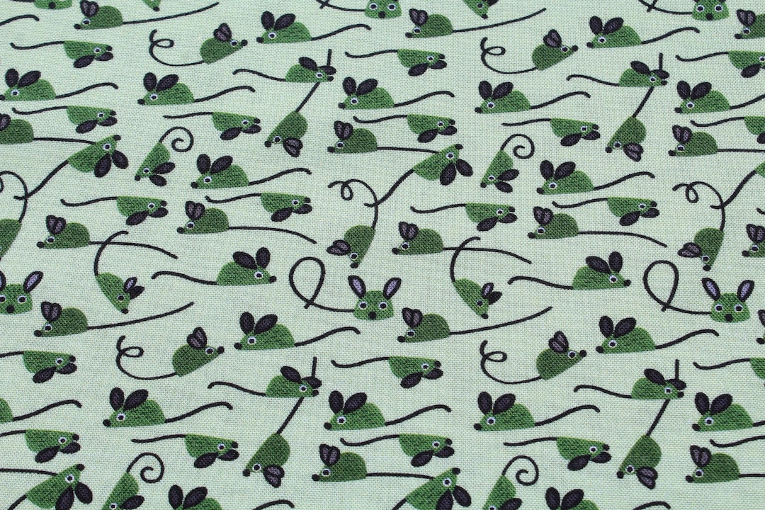 Small Green Mice Cotton Fabric by the Yard - Etsy