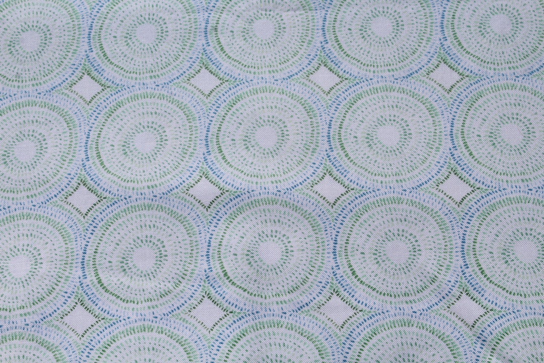 Geometric Print Cotton Fabric, Blue & Green Circles Allover on White - Etsy