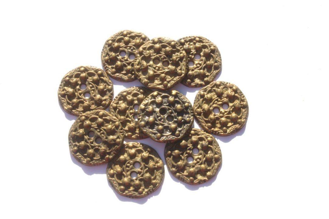 Round Brass Metal Ornate Buttons, Vintage, 3/4 Inch Bronze Buttons ...