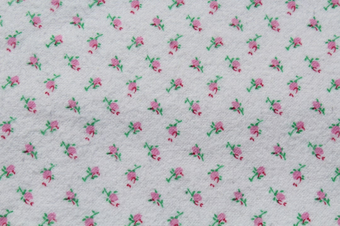 Spring Flannel Fabric With Tiny Pink Rose Buds on White by the Yard ...
