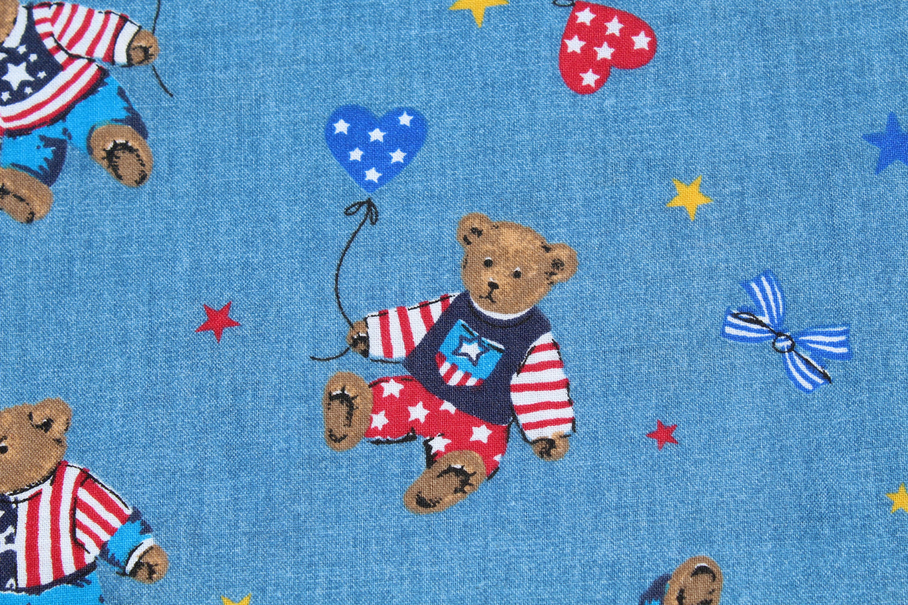4th Of July Brown Teddy Bear Cotton Fabric by the Yard Red | Etsy