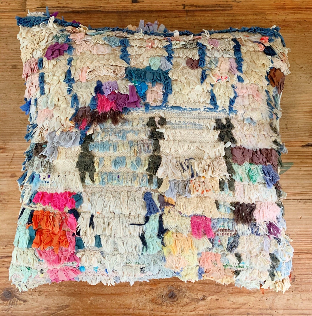 Vintage Moroccan Boucherouite Rag Rug Cotton Rug Decorative Pillow ...