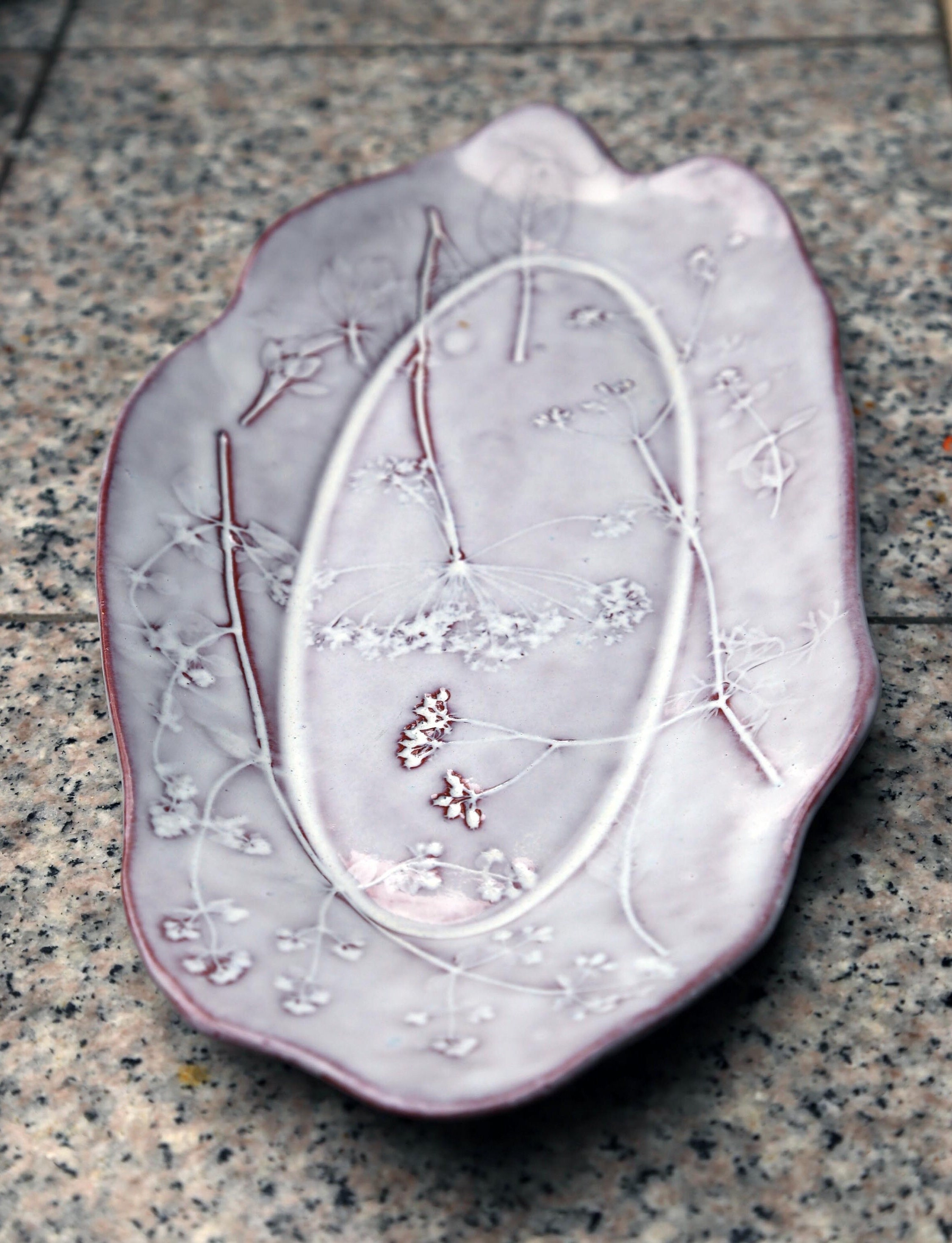 Ceramic Handmade Irregular Shape Elongated Serving Dish, Botanical ...