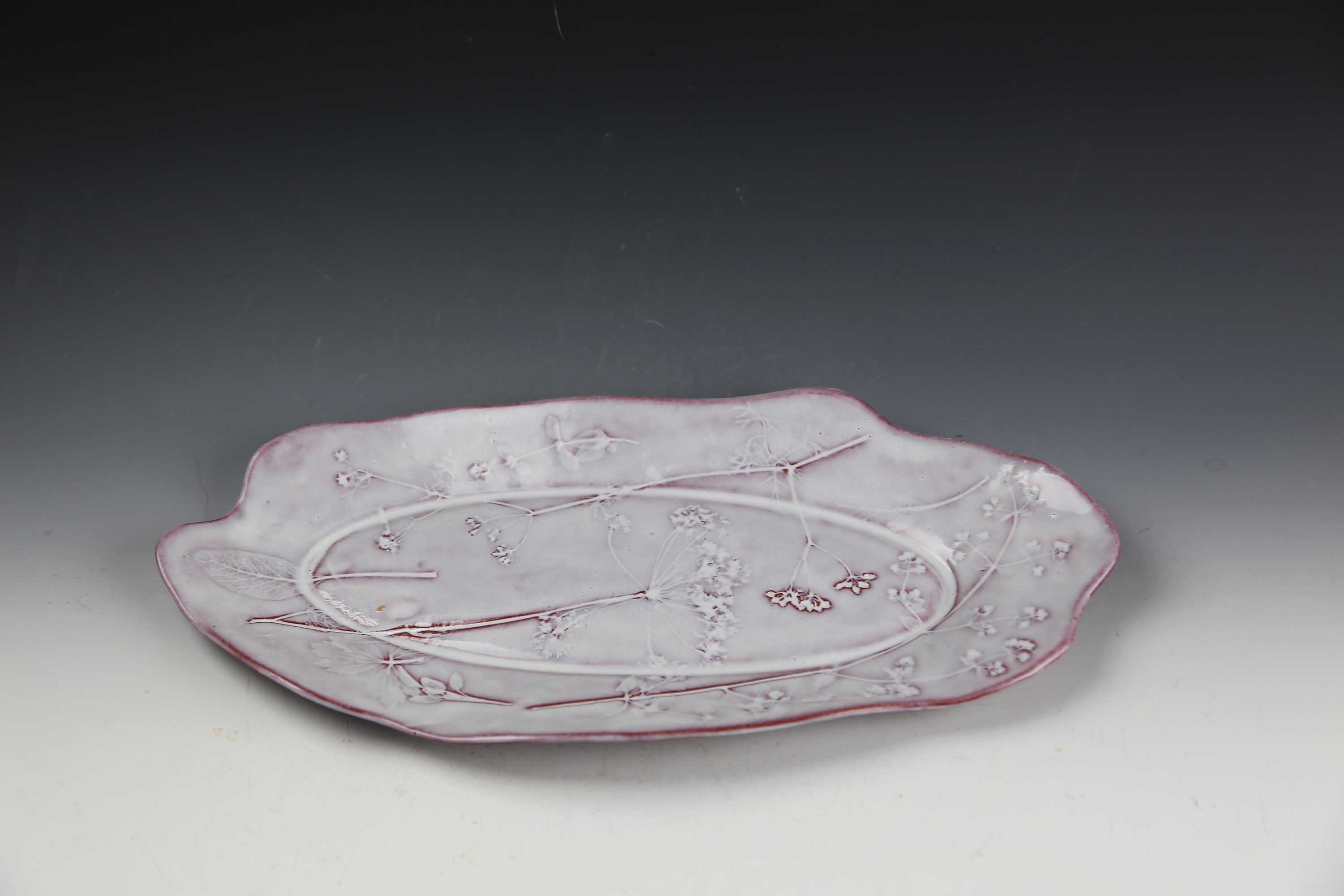 Ceramic Handmade Irregular Shape Elongated Serving Dish, Botanical ...