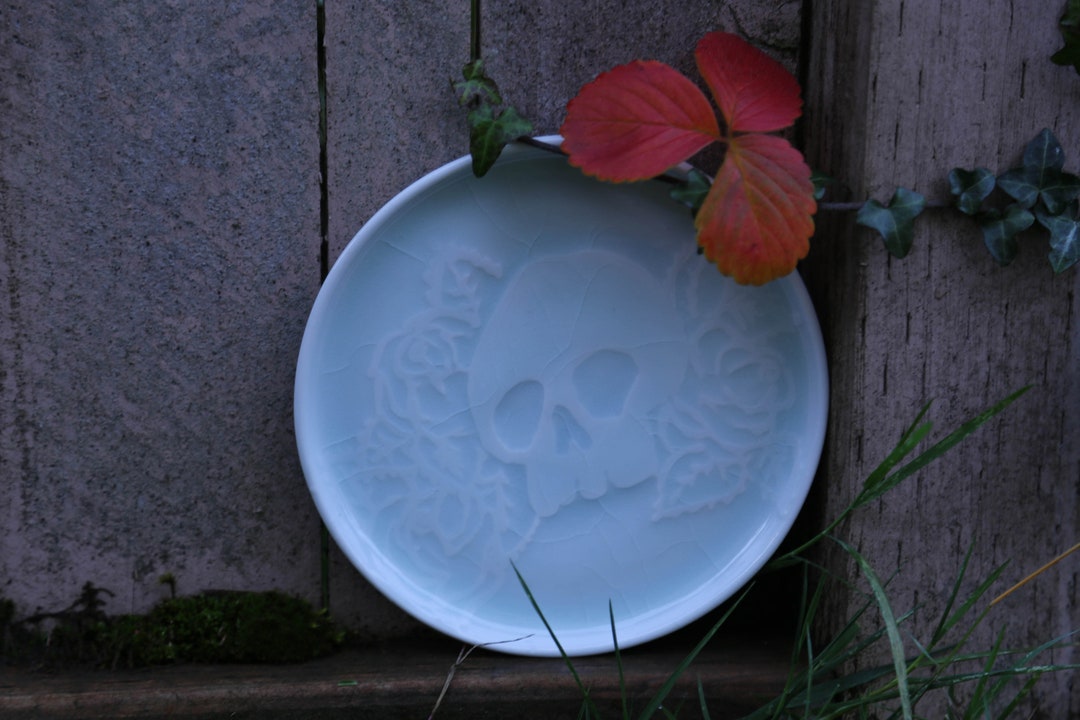 Skull Porcelain Plate, Halloween Decoration, Handmade Tableware ...