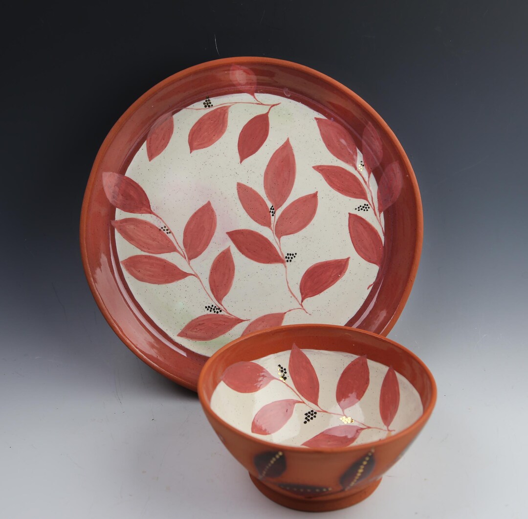 Handmade Red Clay Serving Dish: Gold Leaf Ceramic Bowl - Etsy UK