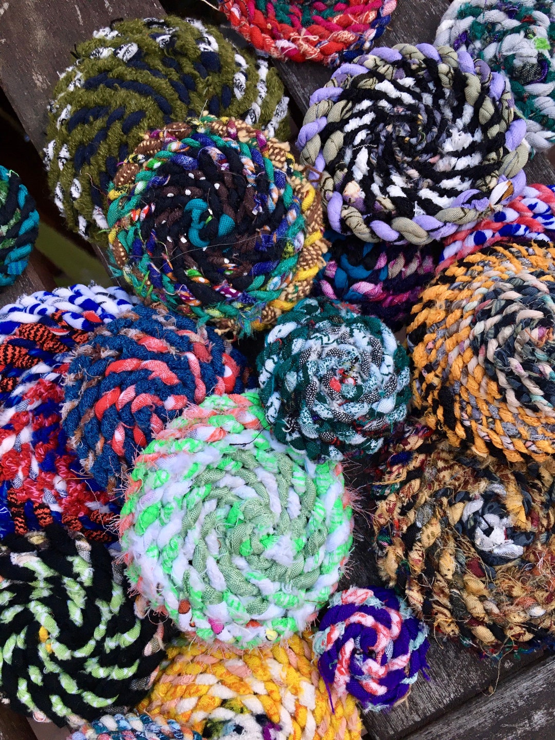 Mini Rag Rope Mandalas, Set of 3 - Good Luck Charms, Hand Twisted Art ...