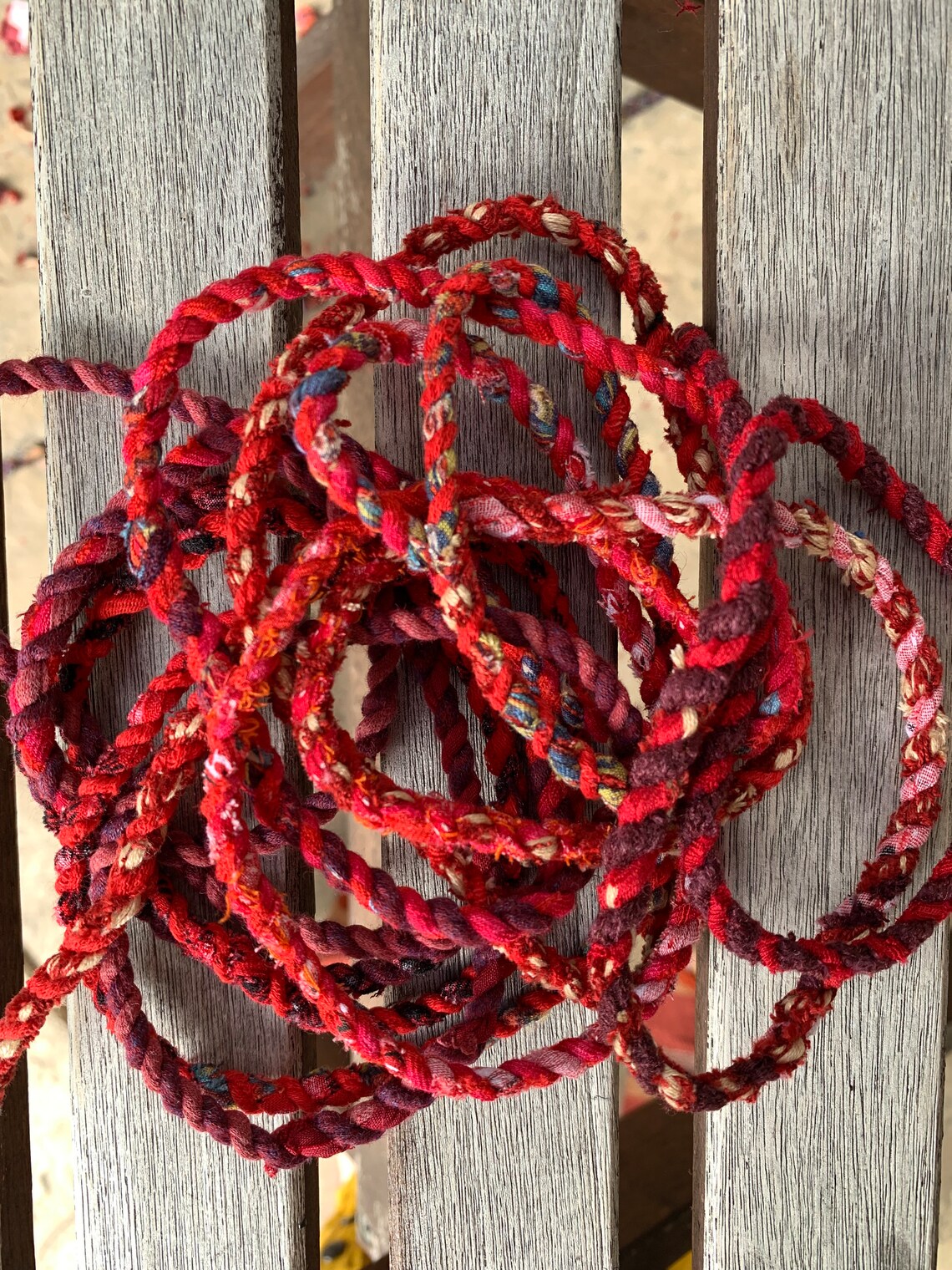 RED Upcycled Fabric Rag Rope by the Yard, Scrap Fabric Twine, Fabric ...
