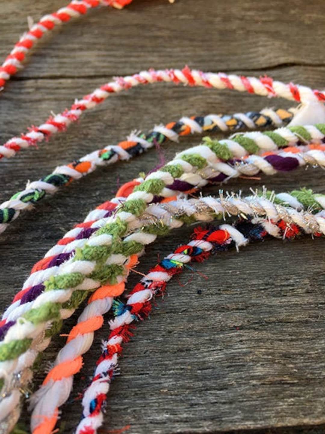 Upcycled Multi Color White Fabric Rag Rope, Scrap Fabric Twine, Bakers ...