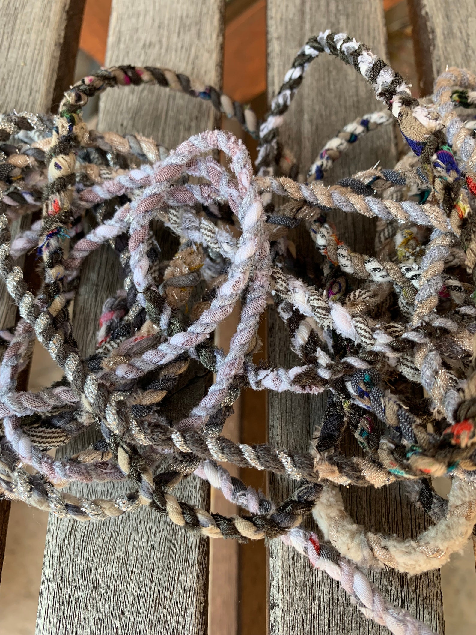 GRAY Upcycled Fabric Rag Rope by the Yard, Scrap Fabric Twine, Fabric ...