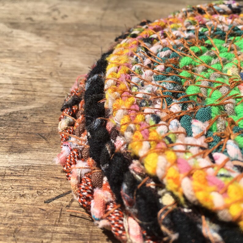 Set of 3 Rag Rope Fabric Coasters, Hanging Art, Round Boho Coaster ...