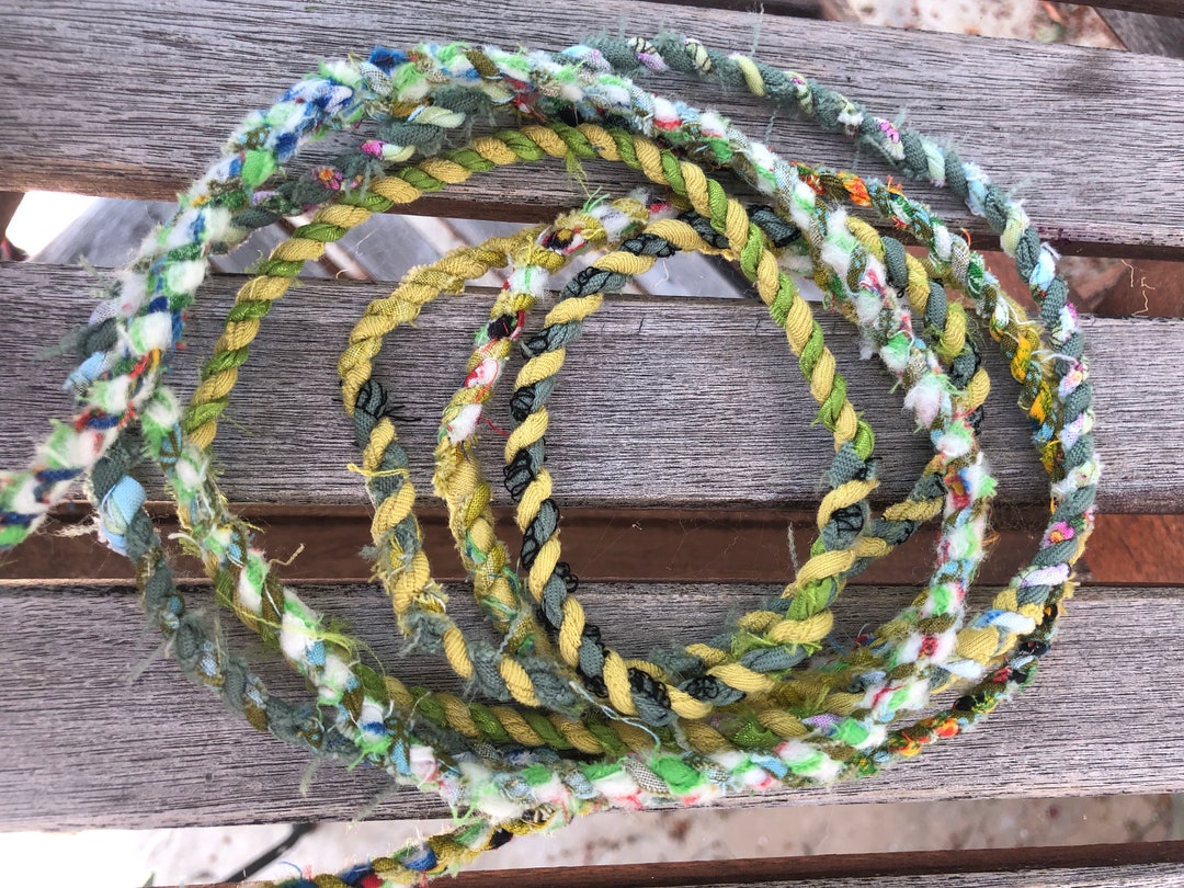 GREEN Upcycled Fabric Rag Rope by the Yard, Scrap Fabric Twine, Fabric ...