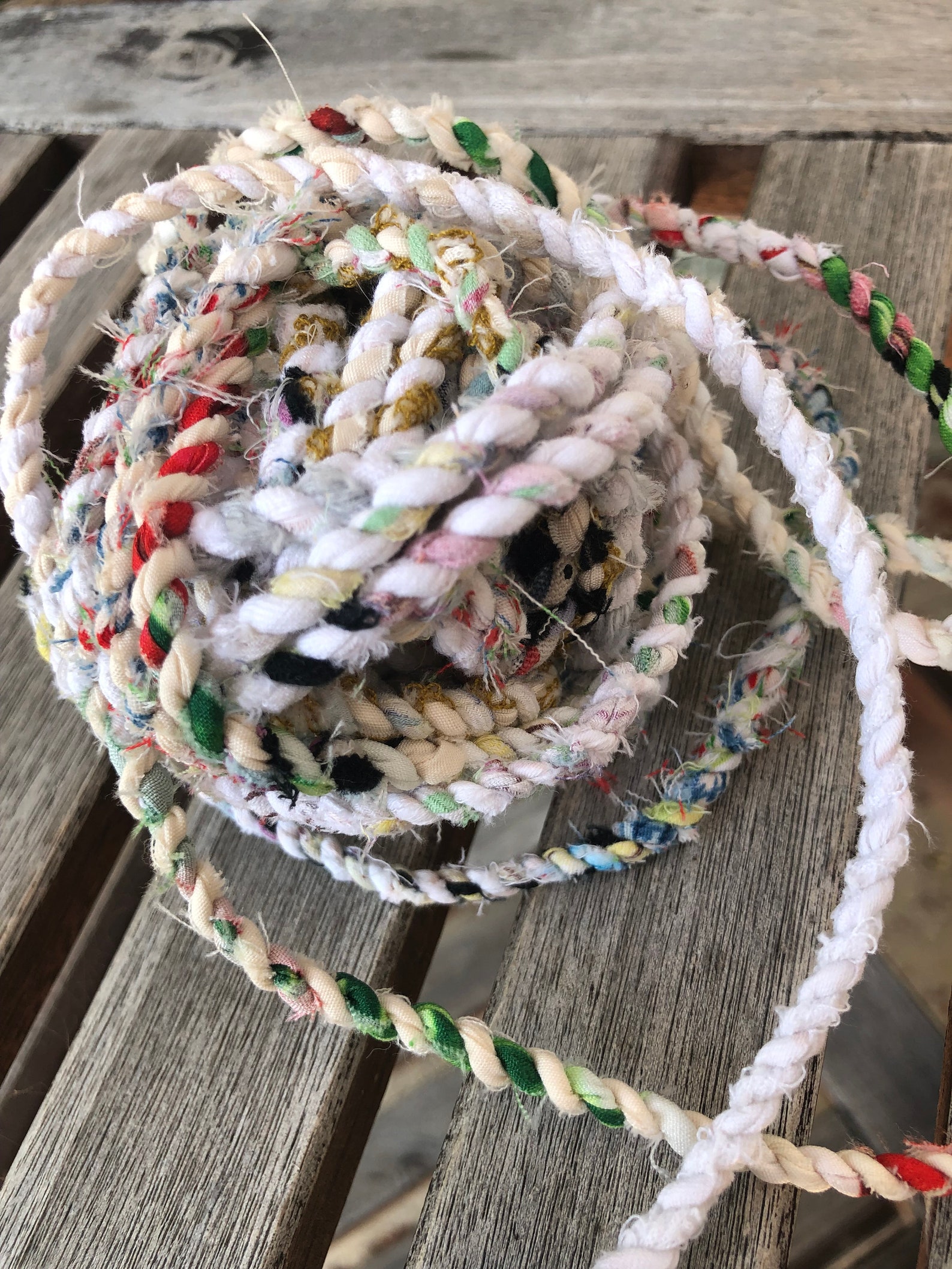 WHITE Upcycled Fabric Rag Rope, Scrap Fabric Twine, Fabric Cord ...