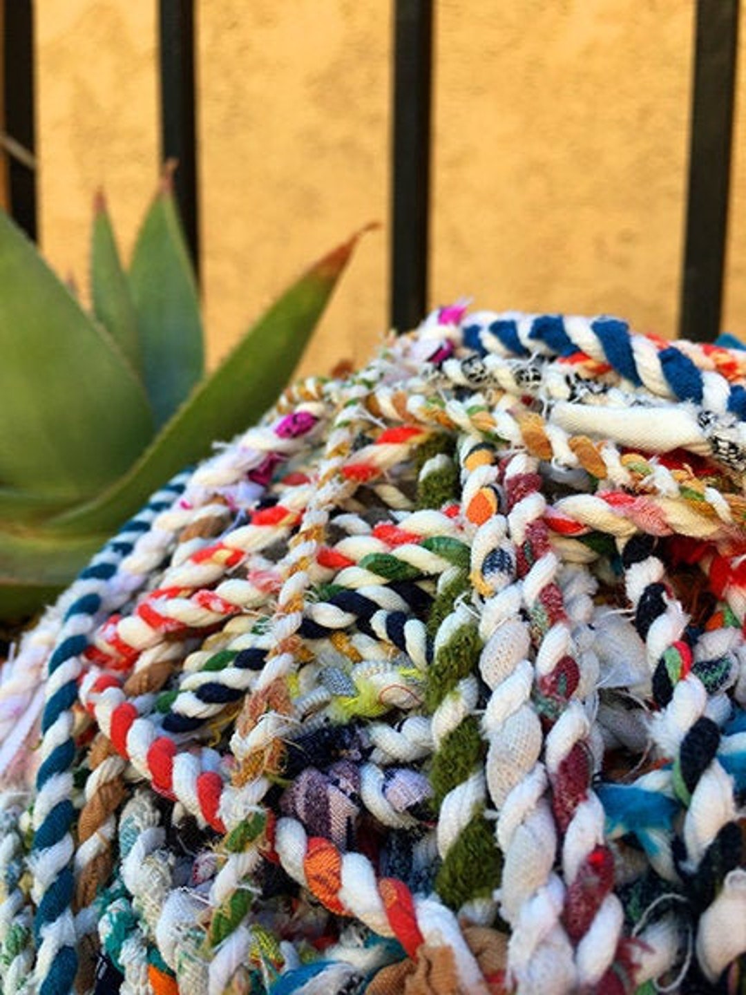 Upcycled Multi Color White Fabric Rag Rope by the Yard, Scrap Fabric ...