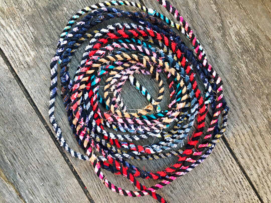 Upcycled Multi Color Black Fabric Rag Rope by the Yard, Scrap Fabric ...