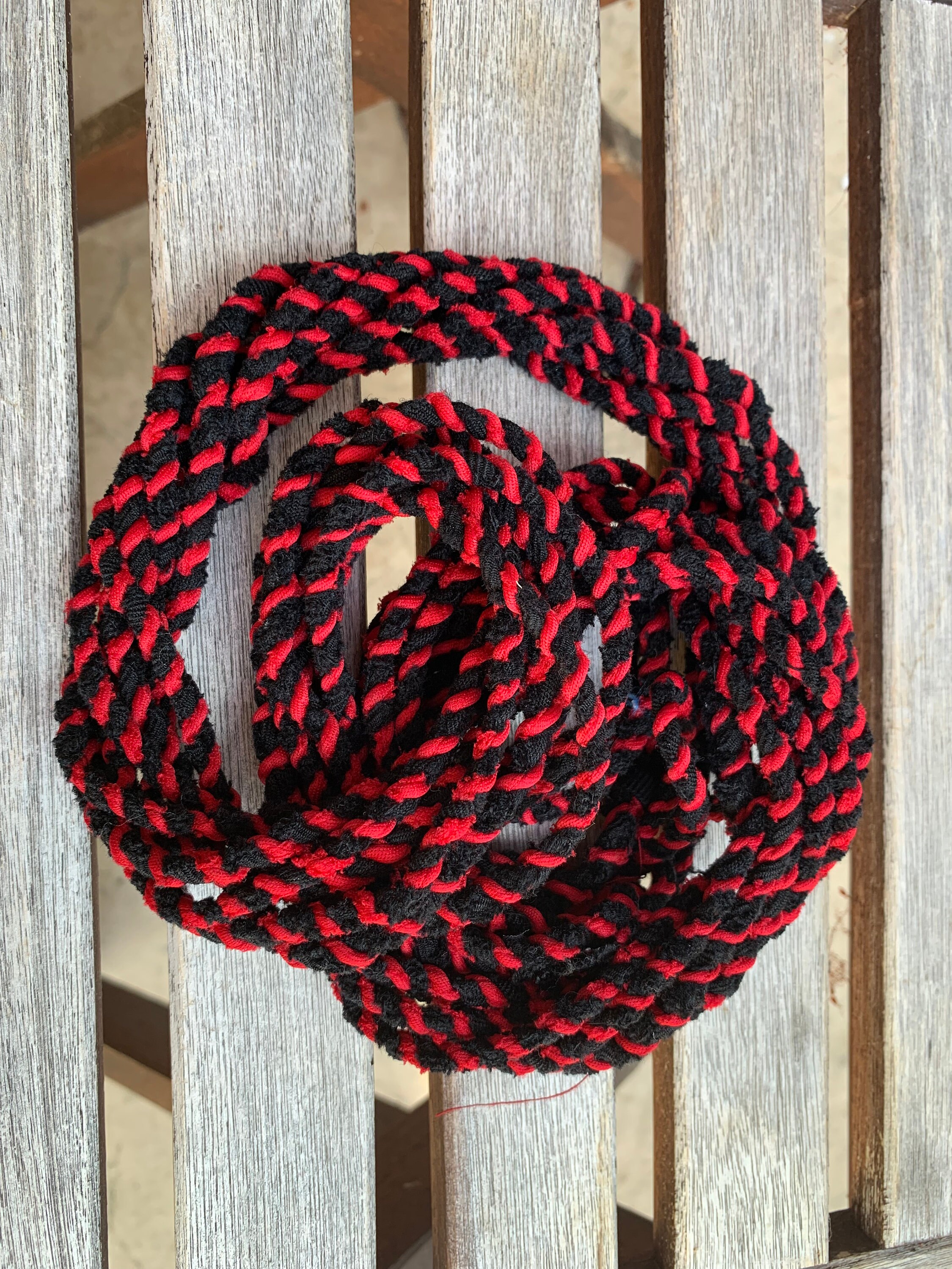 Black and Red Fabric Rag Rope, Upcycled Cord, Repurposed Fabric String ...