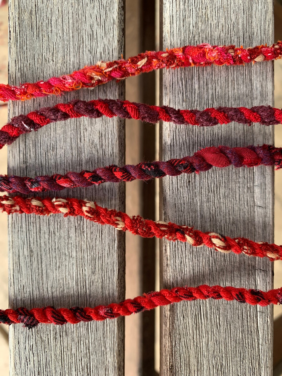 RED Upcycled Fabric Rag Rope by the Yard, Scrap Fabric Twine, Fabric ...