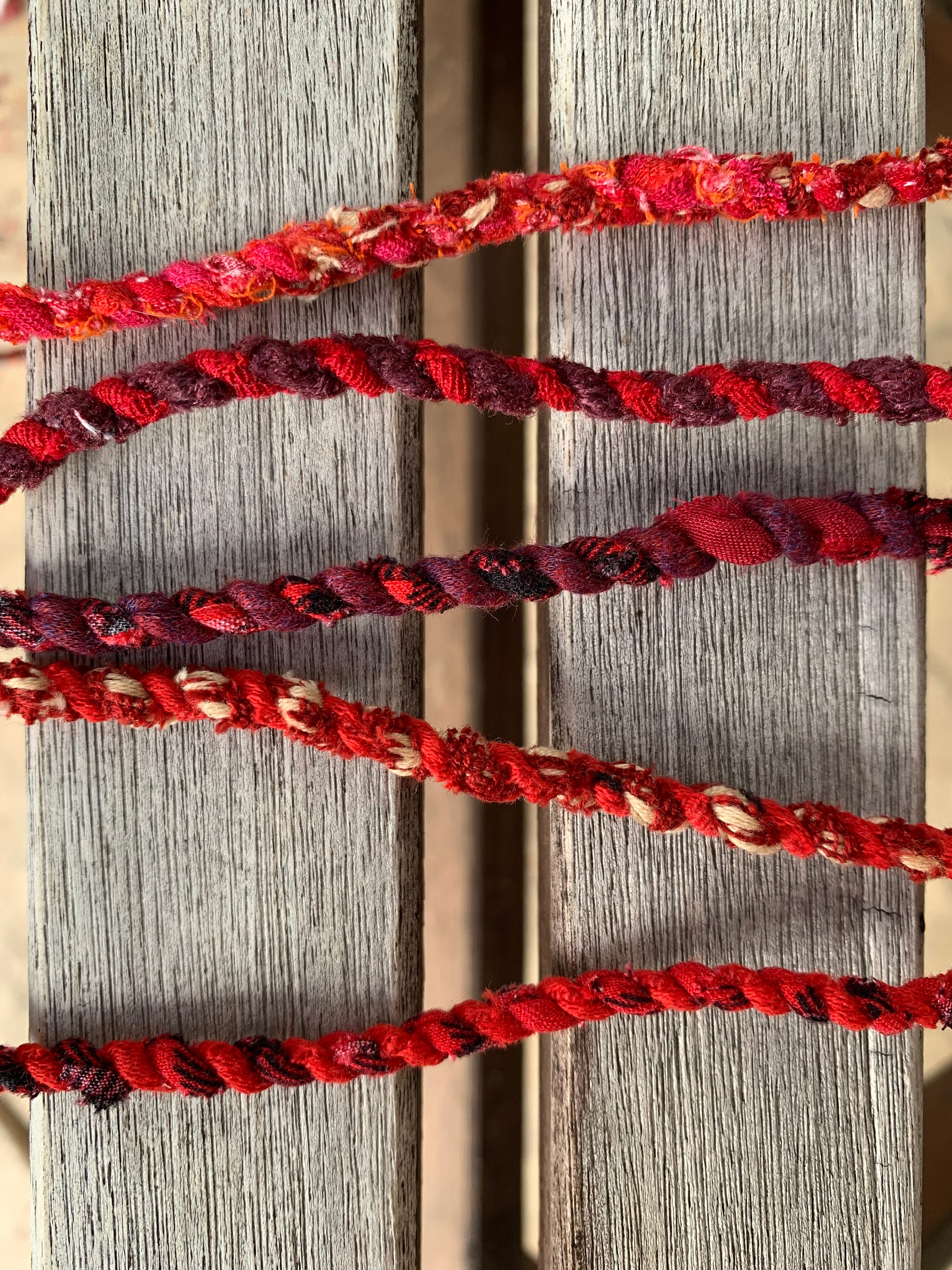 RED Upcycled Fabric Rag Rope by the Yard, Scrap Fabric Twine, Fabric ...