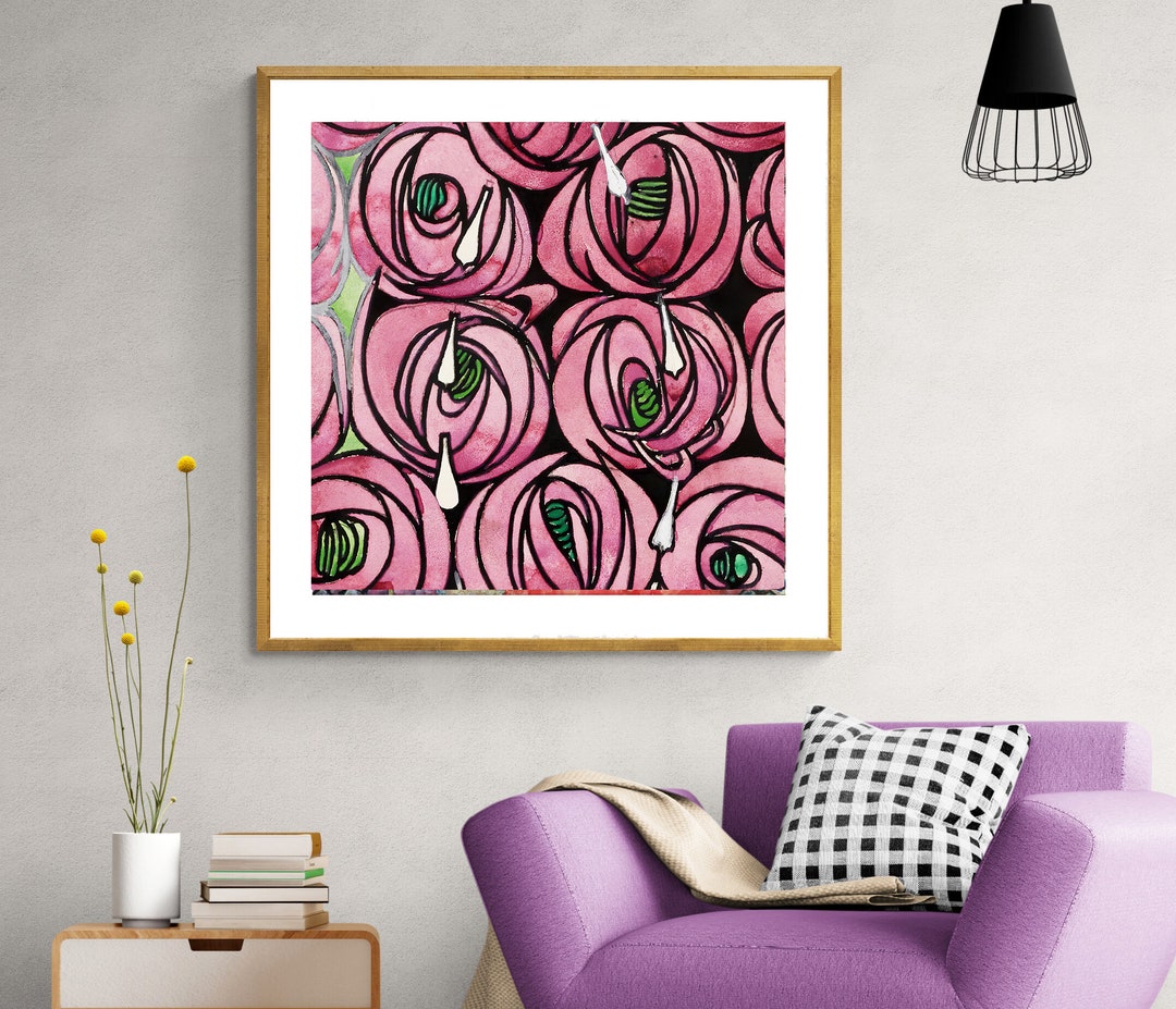 Charles Rennie Mackintosh Roses Art Print: Abstract Floral Painting - Etsy