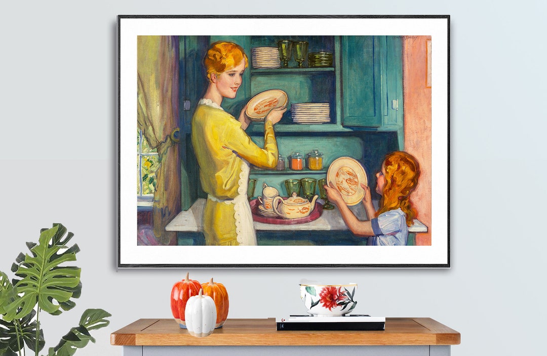 Mcclelland Barclay Art Print: Helping Mother, Vintage Kitchen Scene - Etsy