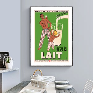 Buvez Du Bon Lait, Drink Milk, Vintage Print, Food & Drink Poster ...