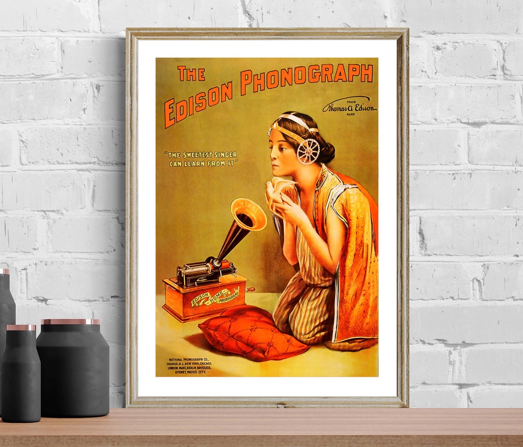 The Edison Phonograph Vintage Music Poster - Poster Paper or Canvas ...