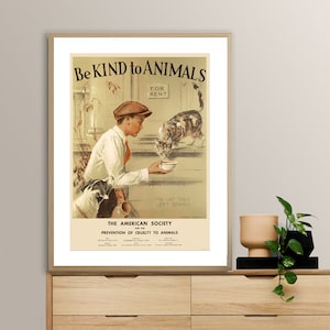 Be Kind to Animals Vintage Poster, Animal Lover Gift, Retro Wall Art ...