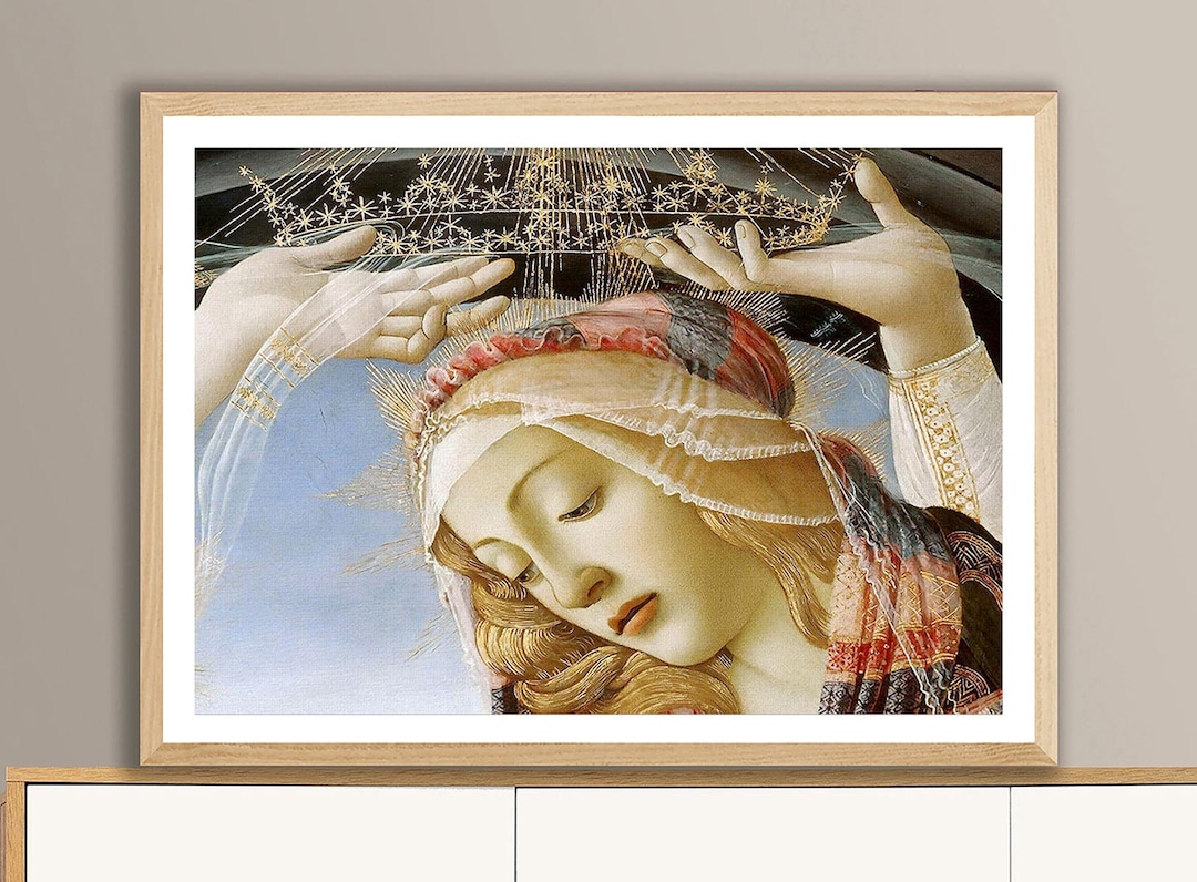 Botticelli Madonna Print: Virgin's Face and Crown Detail, Religious ...