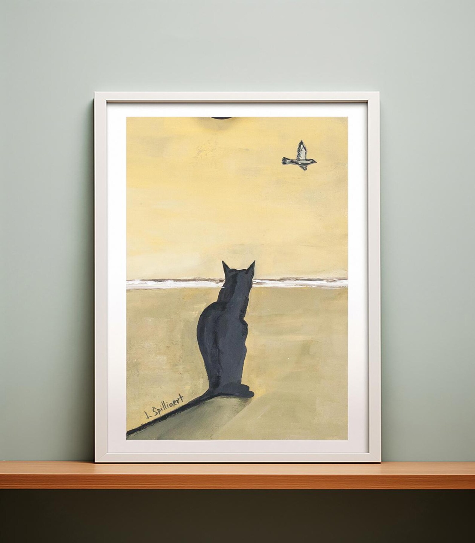 Leon Spilliaert Cat Art Print: Black Cat on Beach, Bird Flying - Etsy