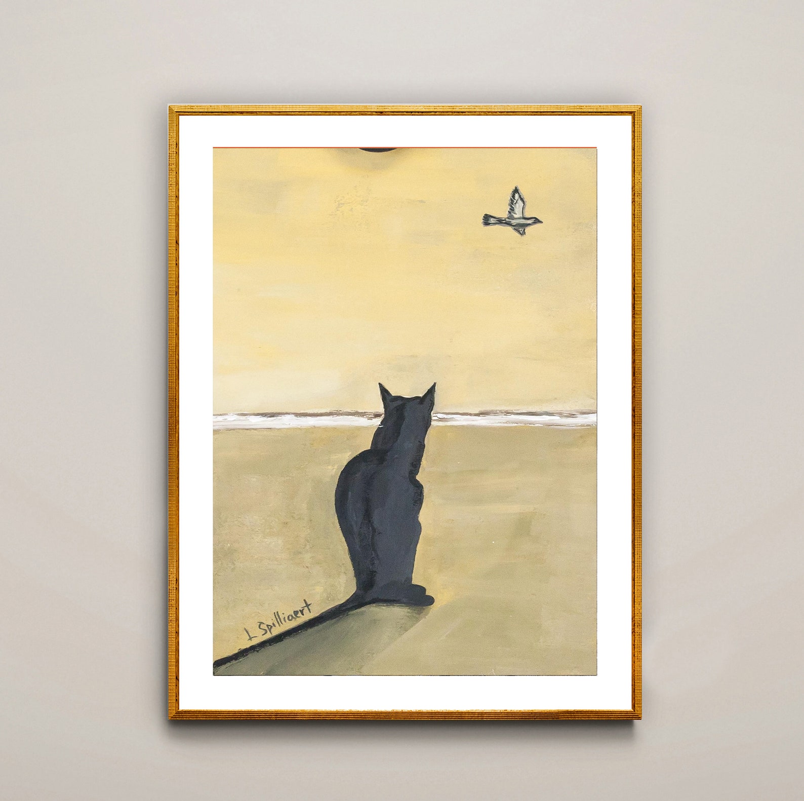 Leon Spilliaert Cat Art Print: Black Cat on Beach, Bird Flying - Etsy