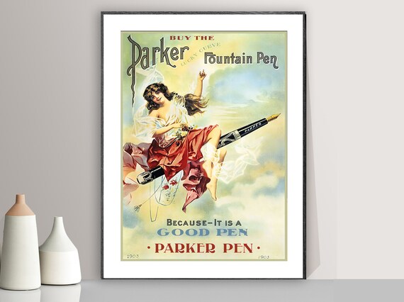 Parker Pen Fountain Pen Vintage Poster Retro Wall Art | Etsy