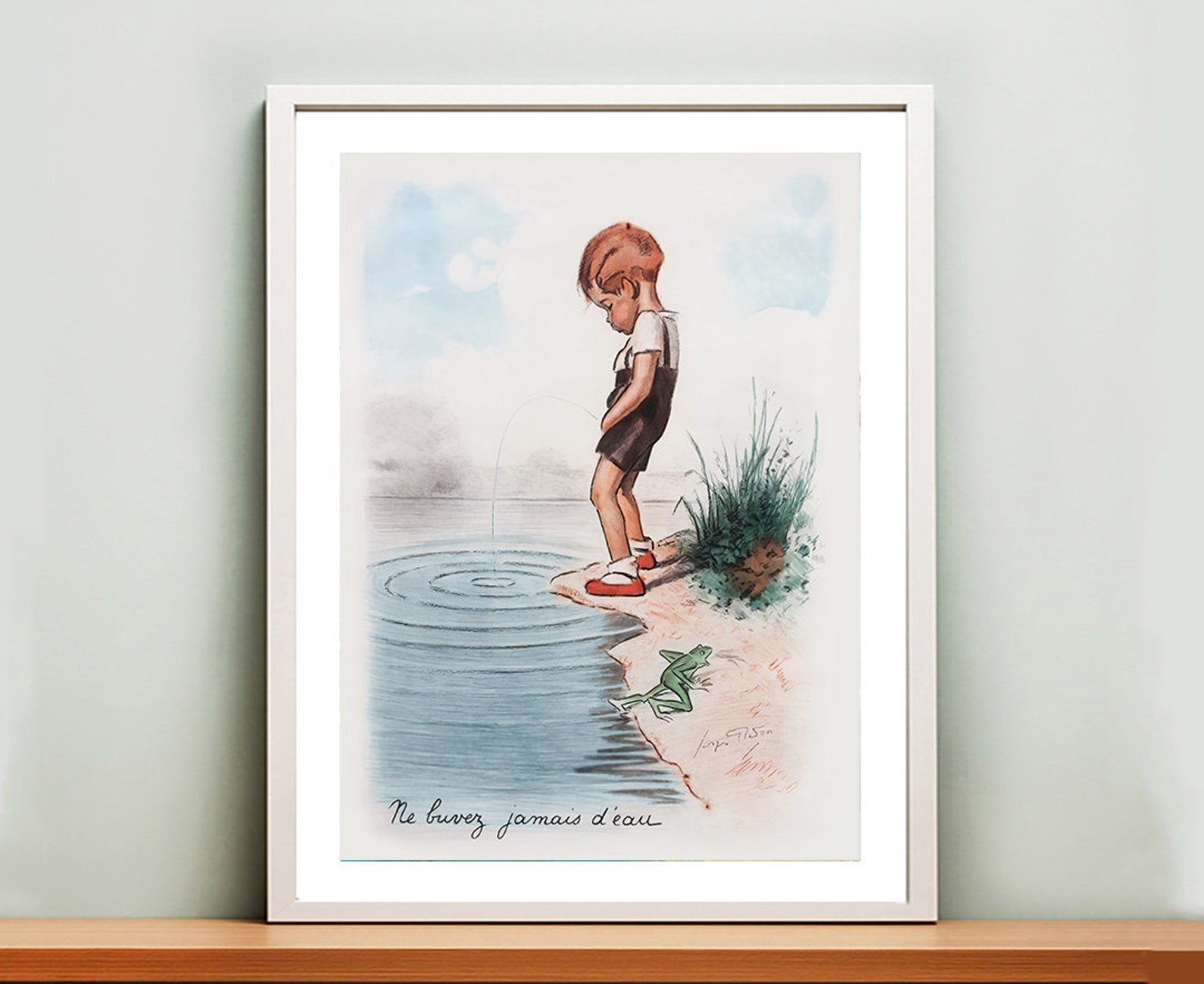 Boy Peeing in Lake Vintage Art Print by George Redon - Kids Room Decor ...