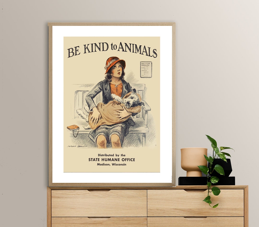 Be Kind to Animals Vintage Poster, Animal Lover Gift, Retro Wall Art ...