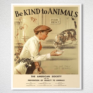 Be Kind to Animals Vintage Poster, Animal Lover Gift, Retro Wall Art ...