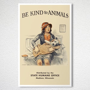 Be Kind to Animals Vintage Poster, Animal Lover Gift, Retro Wall Art ...