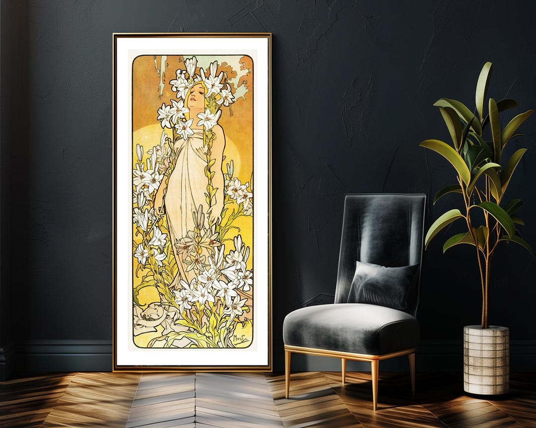 Alphonse Mucha 'les Fleurs' Art Nouveau Floral Print: Botanical Wall ...