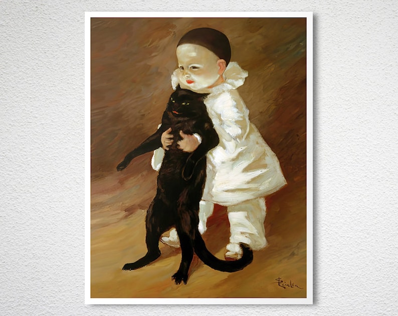 Pierrot and Black Cat Vintage Art Print by Steinlen - Poster or Canvas ...