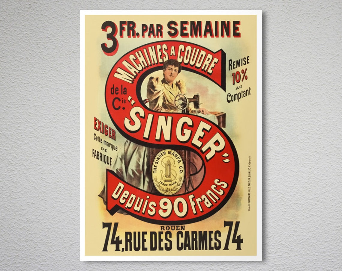 Singer 3 Fr. Par Semaine Vintage Poster Poster Paper or - Etsy