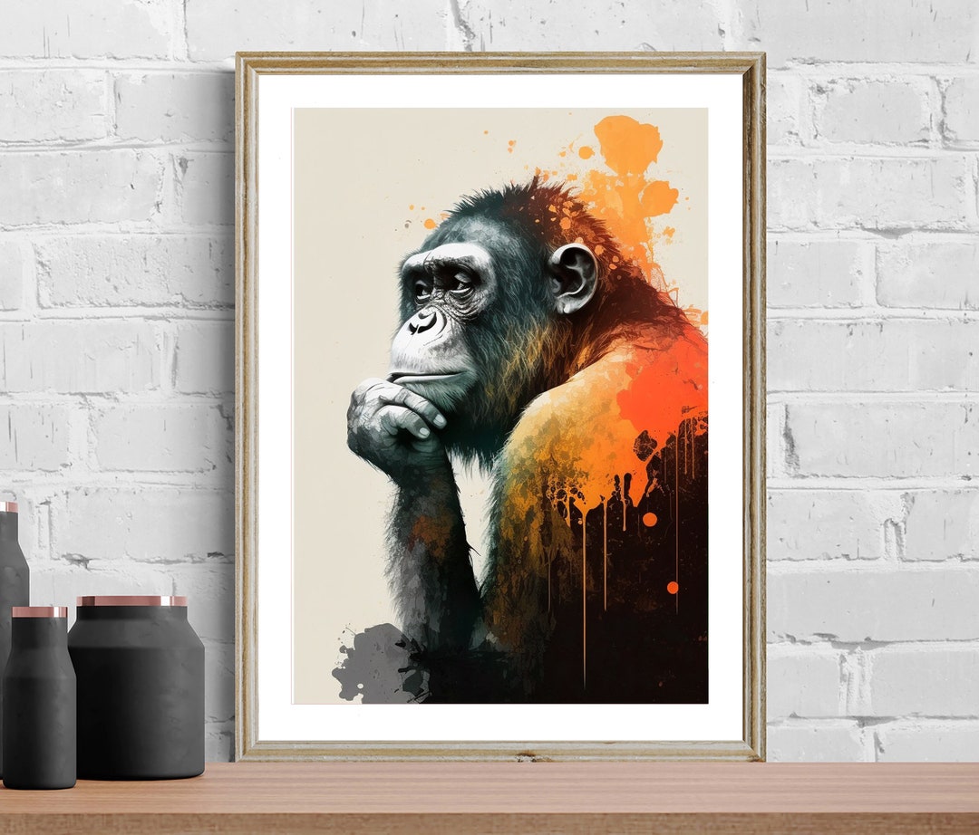 Chimpanzee Thinking Fine Art Print - Animal Art, Chimpanzee Poster ...