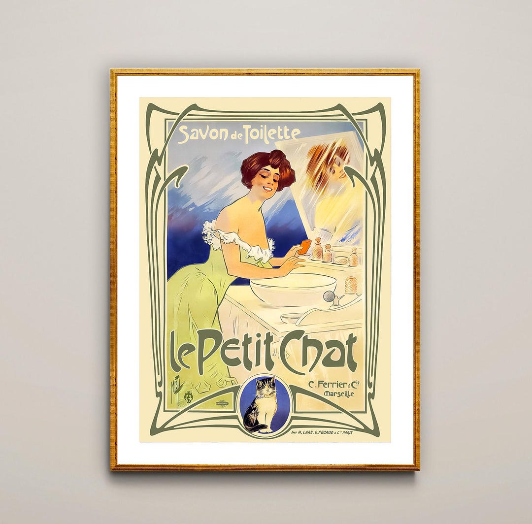 Vintage French Savon Poster: Le Petit Chat Print, Bathroom Decor - Etsy